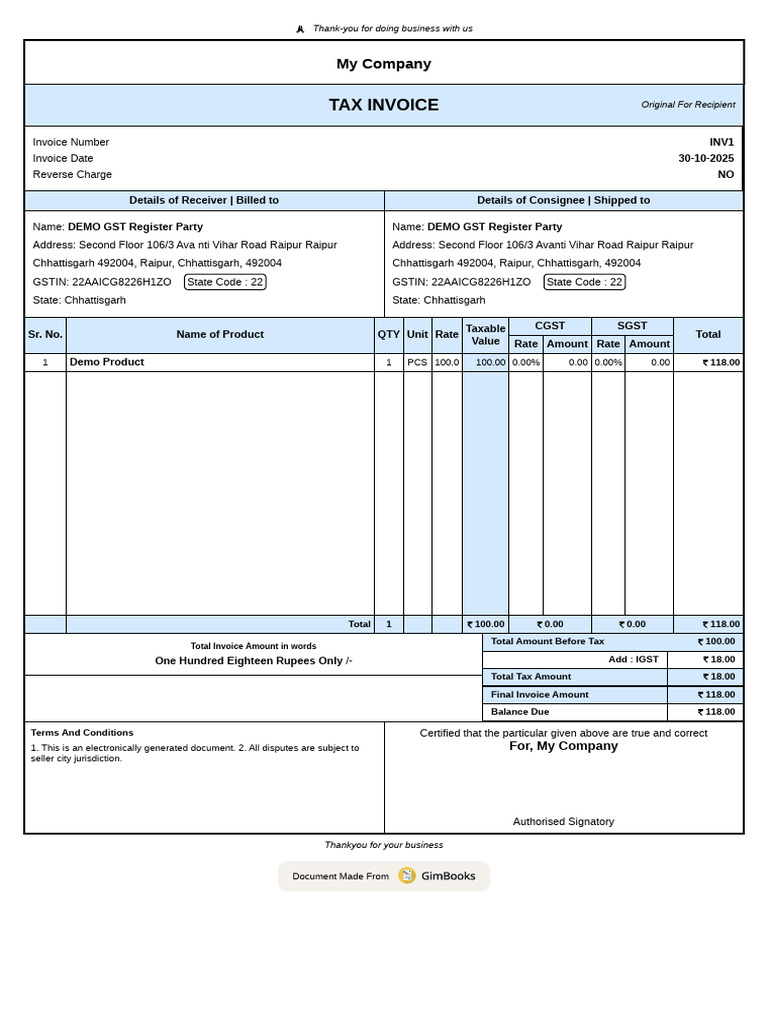 GST Invoice for Demo Product | PDF | Invoice | Public Finance
