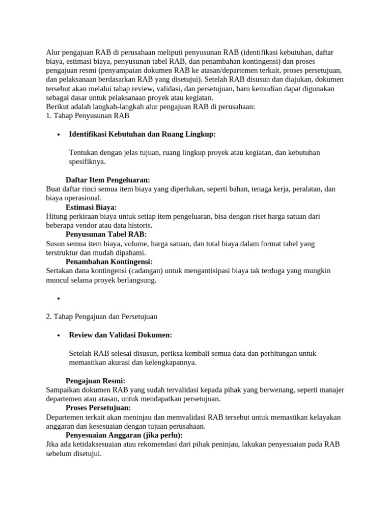 Alur Pengajuan RAB Di Perusahaan Meliputi Penyusunan RAB | PDF