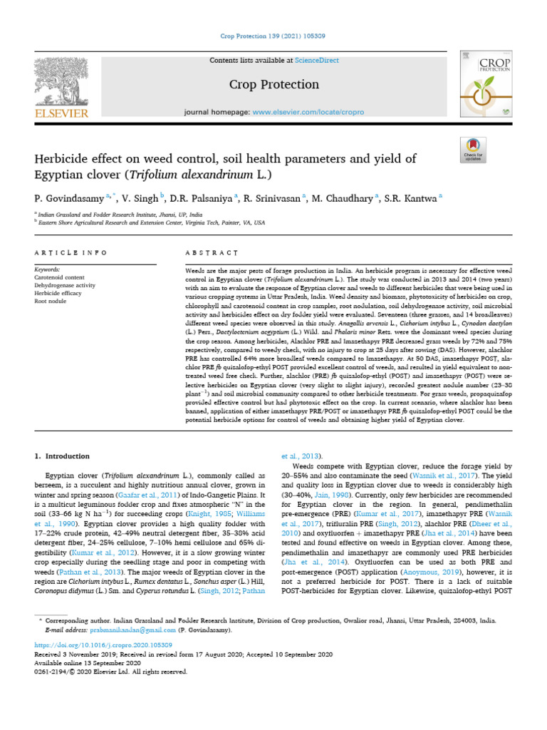 Herbicide Effect On Weed Control Soil Health Parameters and y 2021 Crop Pro | PDF | Herbicide | Weed