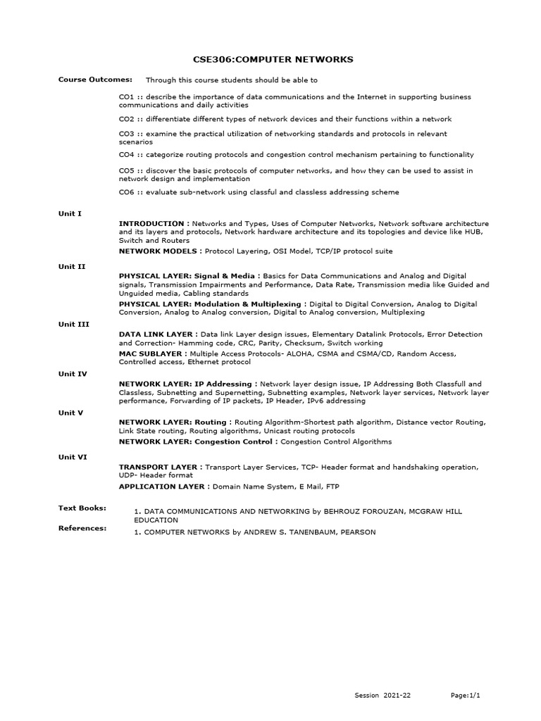Cse306 Computer Networks | PDF | Computer Network | Internet Protocols