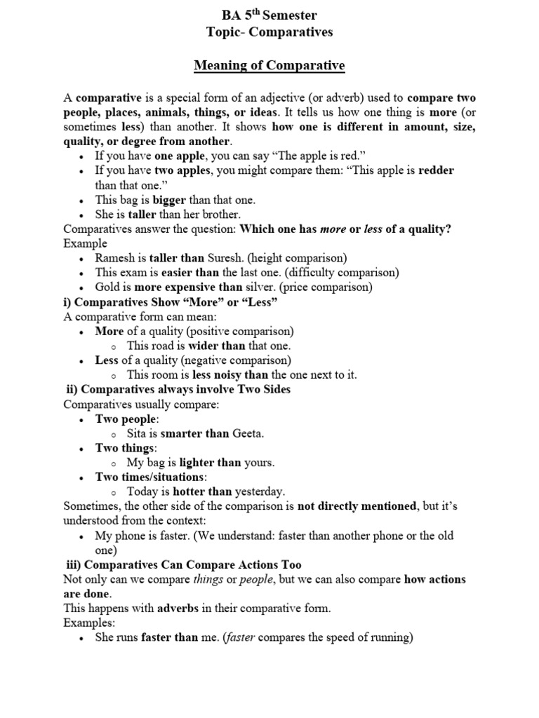 Revised Comparative Topic | PDF | Verb | Adverb