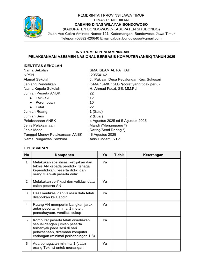 Panduan ANBK 2025 SMA Islam Al Fattah | PDF