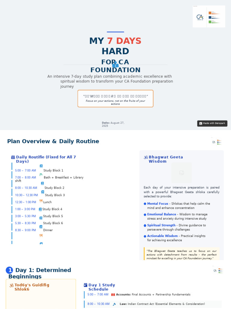 CA Foundation 7 Days Study Plan 20250827102256 | PDF | Statistics ...