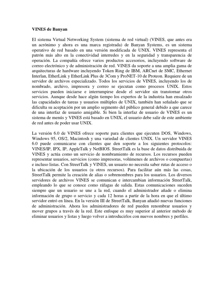 VINES: Sistema Operativo de Red Banyan | PDF | Telecomunicaciones ...