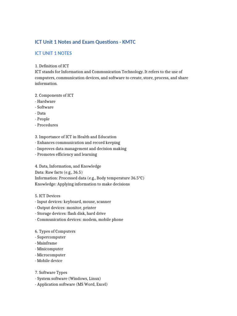 ICT Unit 1 Overview and Exam Guide | PDF | Computer Hardware ...