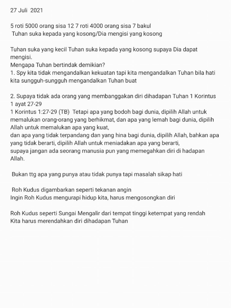 Catatankotbah27Juli6Agust GSJS Andrew Gunawan | PDF