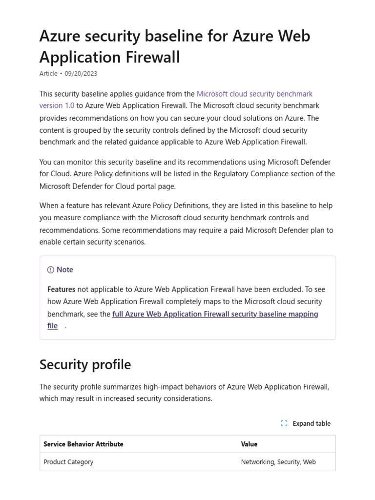 Azure Security Baseline For Azure Web Application Firewall - Microsoft ...