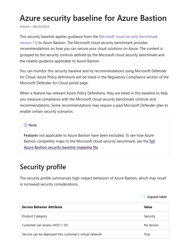 Azure Security Baseline For Azure Bastion - Microsoft Learn | PDF ...