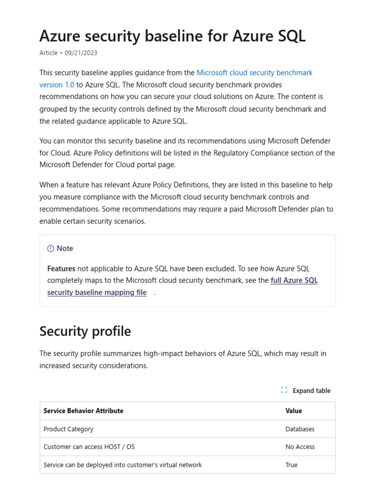Azure Security Baseline For Azure SQL - Microsoft Learn | PDF | Microsoft Azure | Databases