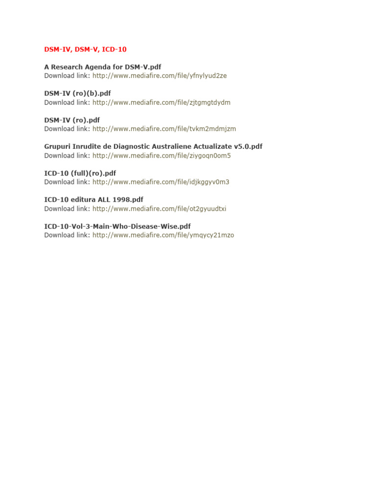 DSM IV, DSM V, Icd 10 | PDF