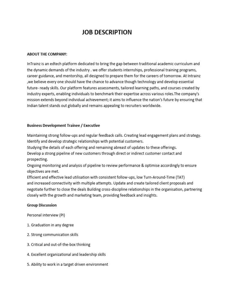 Intrainz - Job Description | PDF | Educational Technology | Mentorship