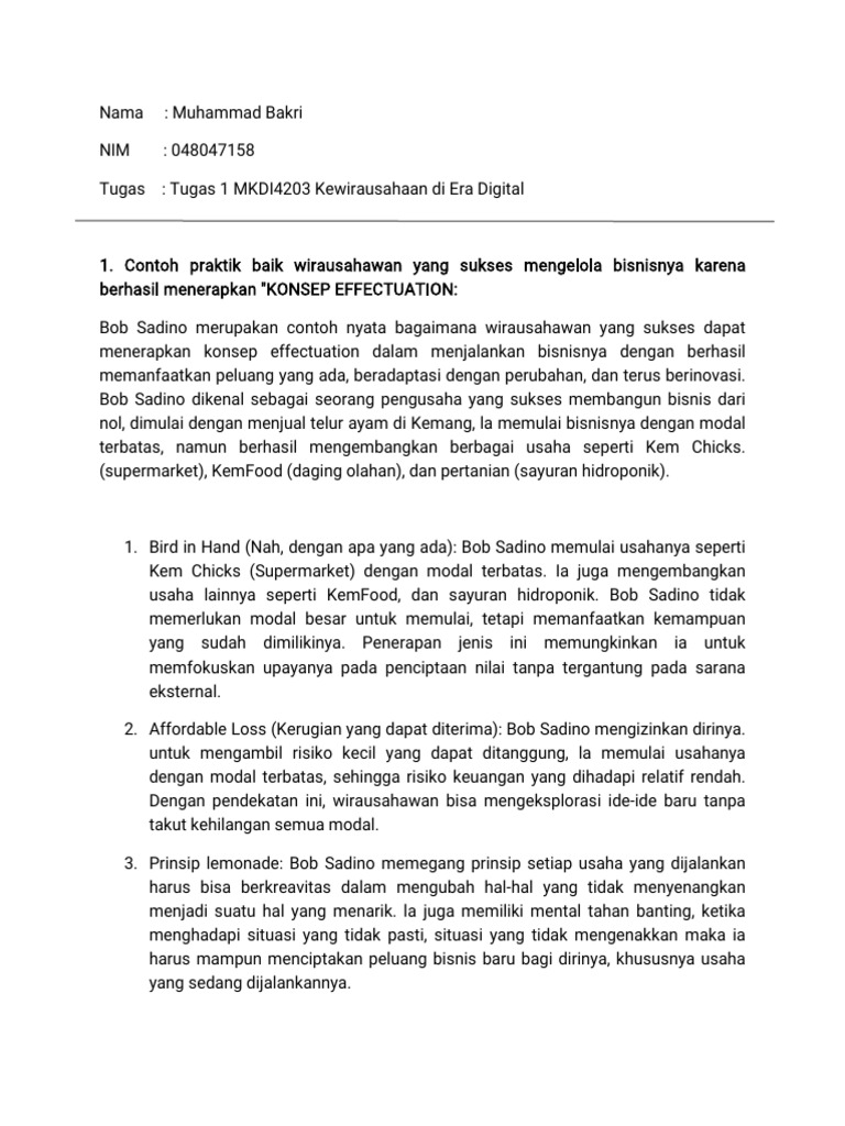 Tugas 1 Muhammad Bakri (048047158) Kewirausahaan Di Era Digital | PDF