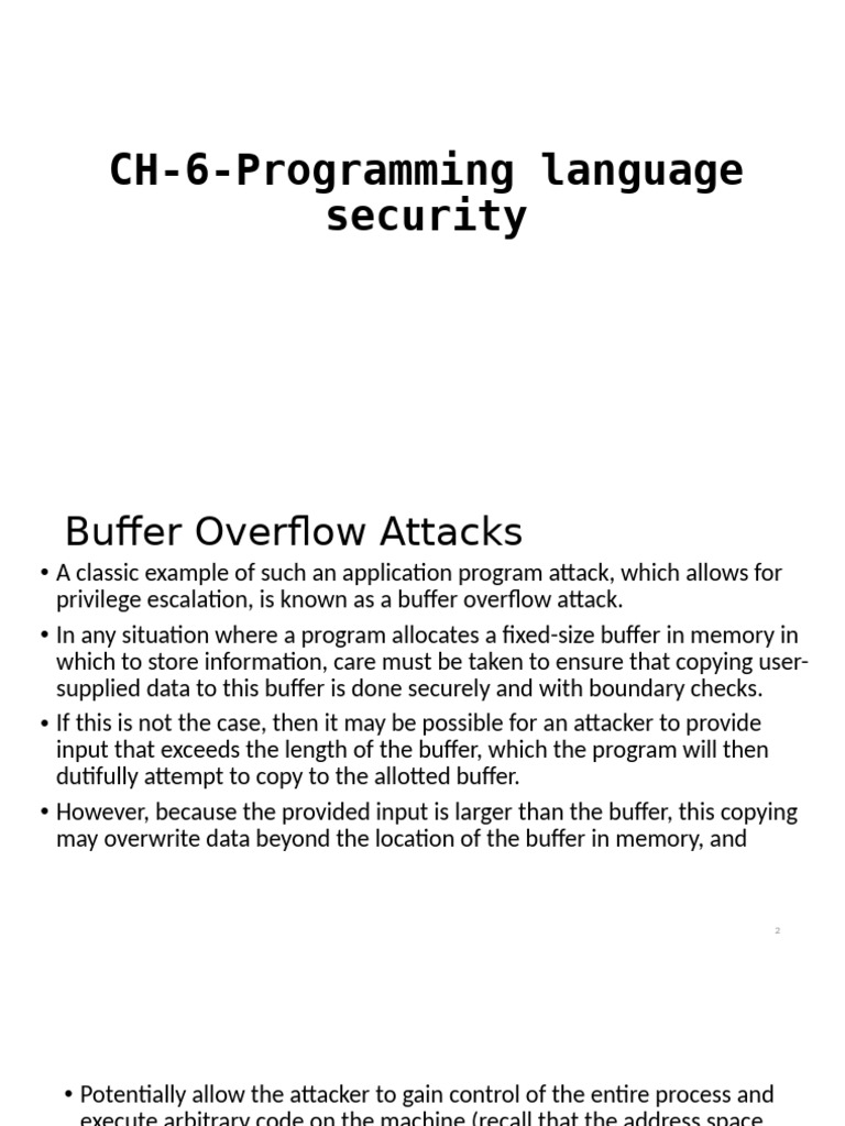 CH 6 Programming Language Security | PDF | Computer Data | Software ...
