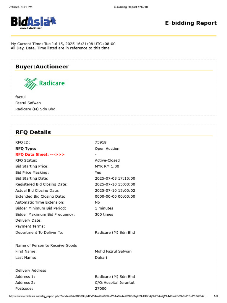 E-Bidding Report #75918 | PDF | Auction