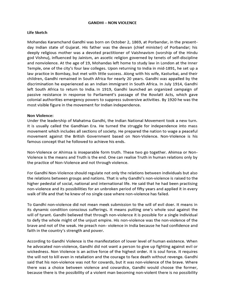 Gandhi's Non-Violence and Satyagraha | PDF | Mahatma Gandhi | Nonviolence