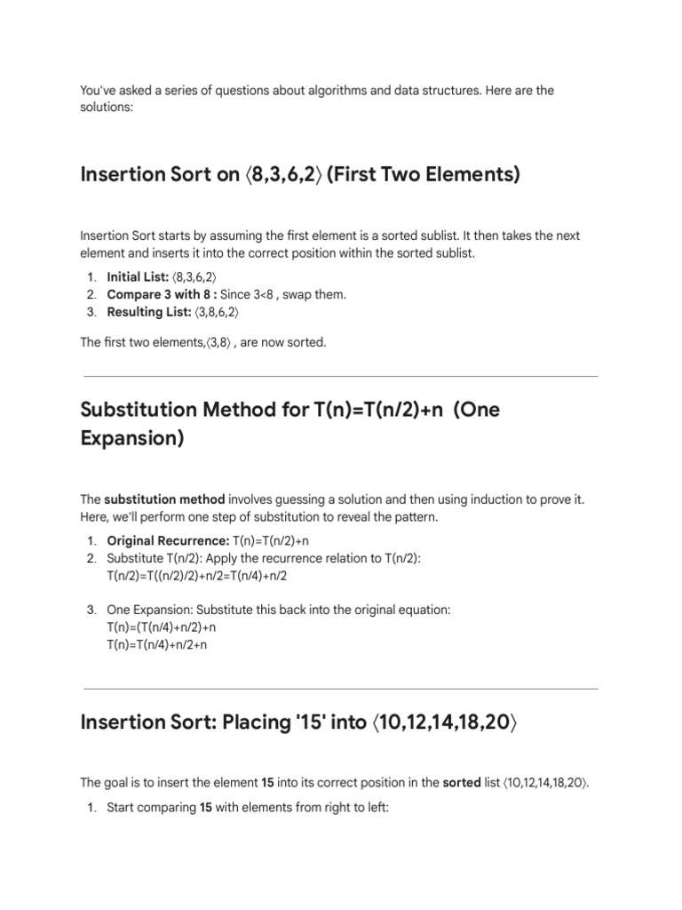Apply Insertion Sort To Arrange The First Two Ele... | PDF | Computer Programming | Applied ...