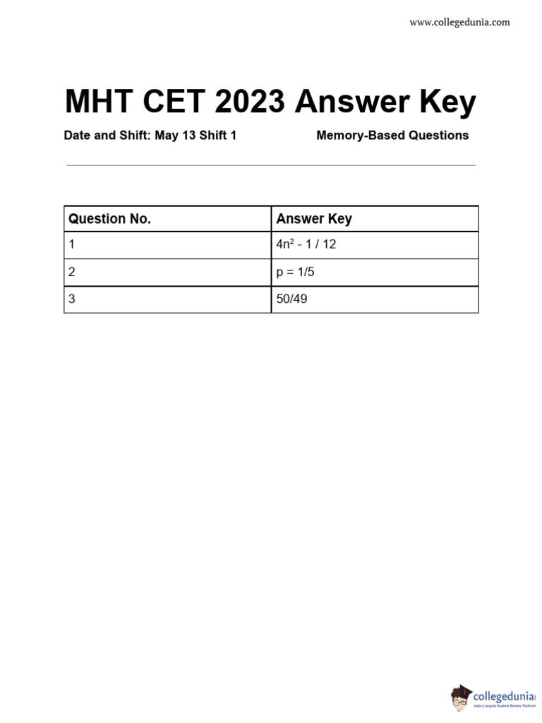MHT CET 2023 Answer Key May 13 Shift 1 | PDF