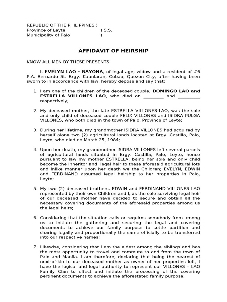 Affidavit of Heirship | PDF | Affidavit | Evidence