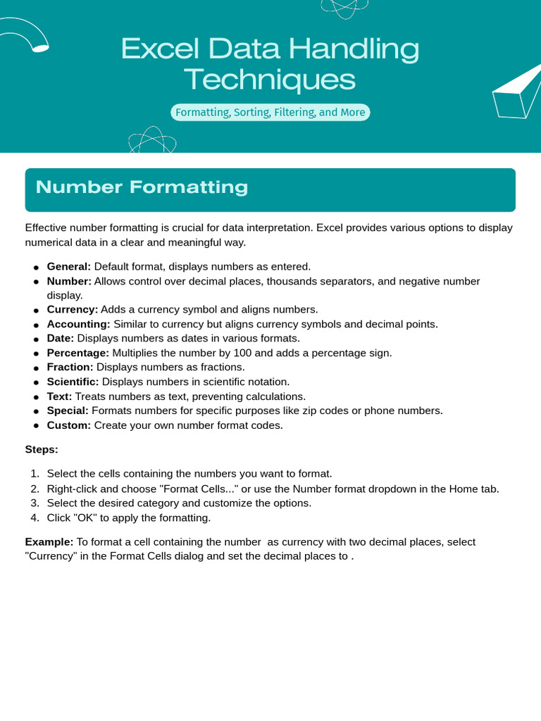 Excel Data Handling Techniques | PDF | Microsoft Excel | Numbers