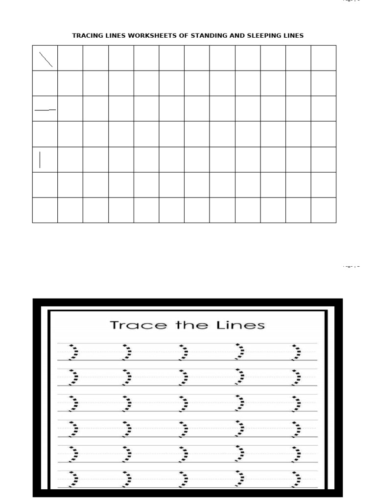 Tracing Lines Worksheets of Standing and Sleeping Lines | PDF