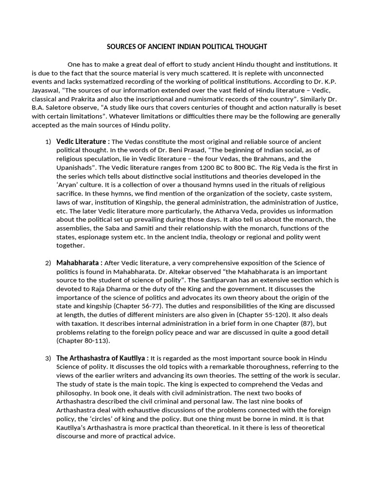 Ancient Indian Political Thought Sources | PDF | Vedas | Indian Religions