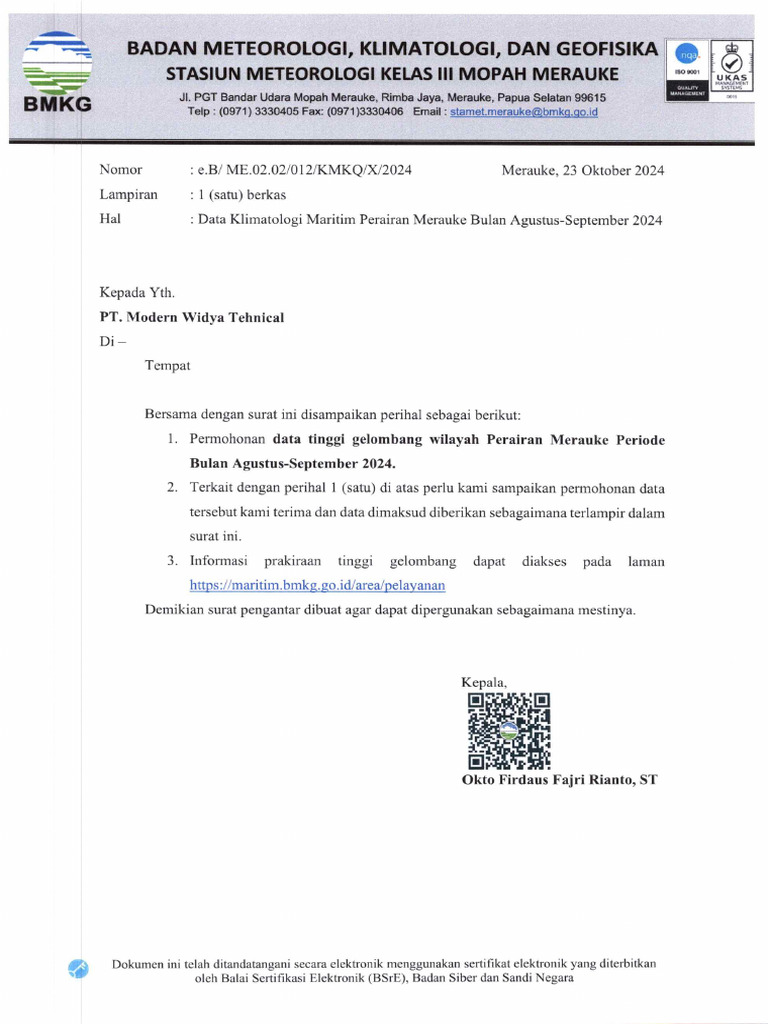 Data BMKG Agst-Sept 2024 Merauke | PDF