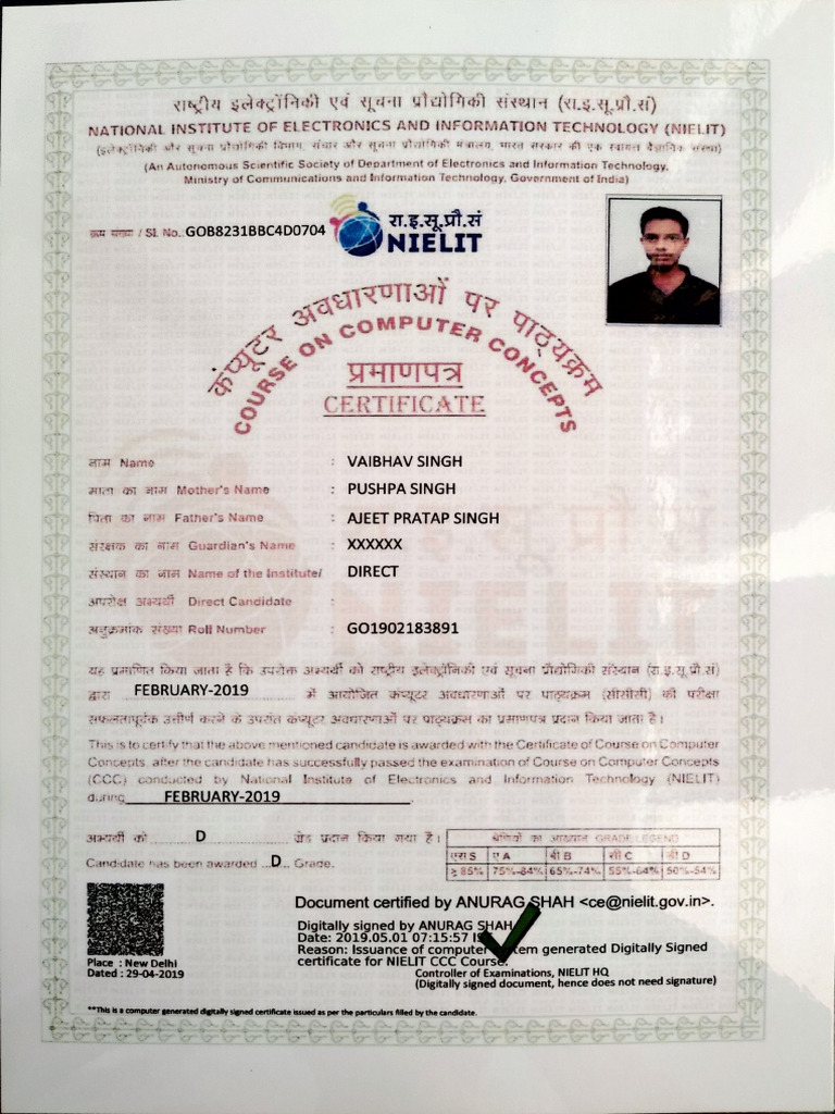 NIELIT CCC Course Certificate Details | PDF | Information Technology