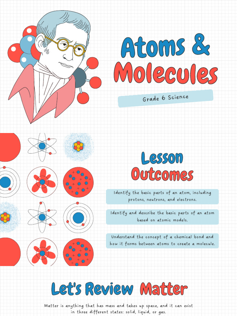 Atoms and Molecules Education Presentation in Red and Blue Lined Style ...