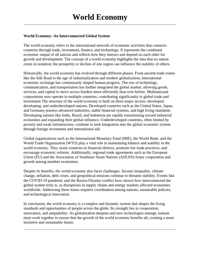 World Economy | PDF | Globalization | World Economy