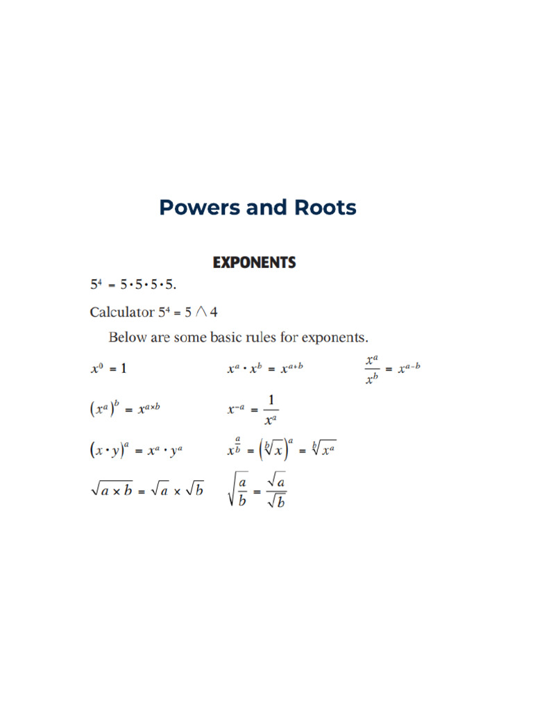 Powers and Roots Math Study Guide | PDF