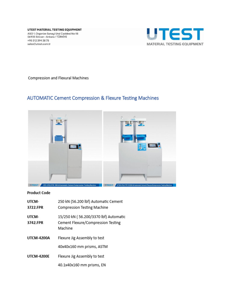 Compression & Flexure Testing Machine-250 KN-UTEST | PDF | Strength Of ...