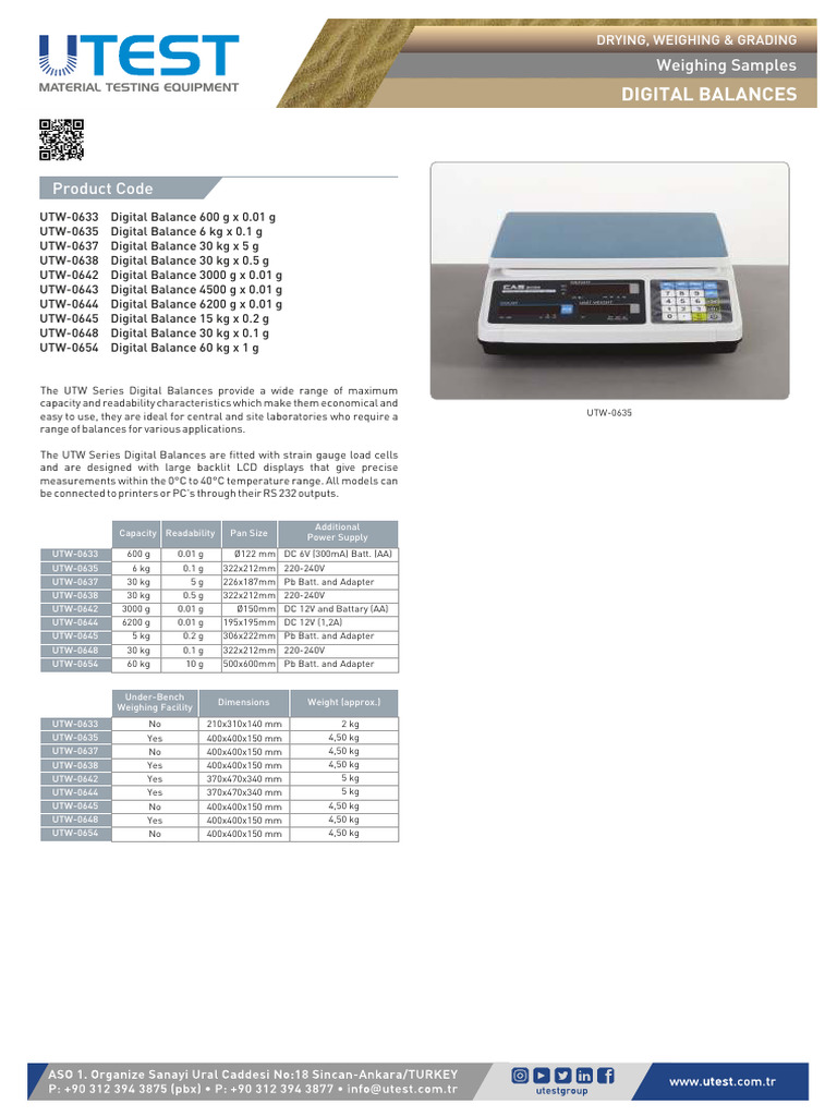 UTW Series Digital Balances Overview | PDF