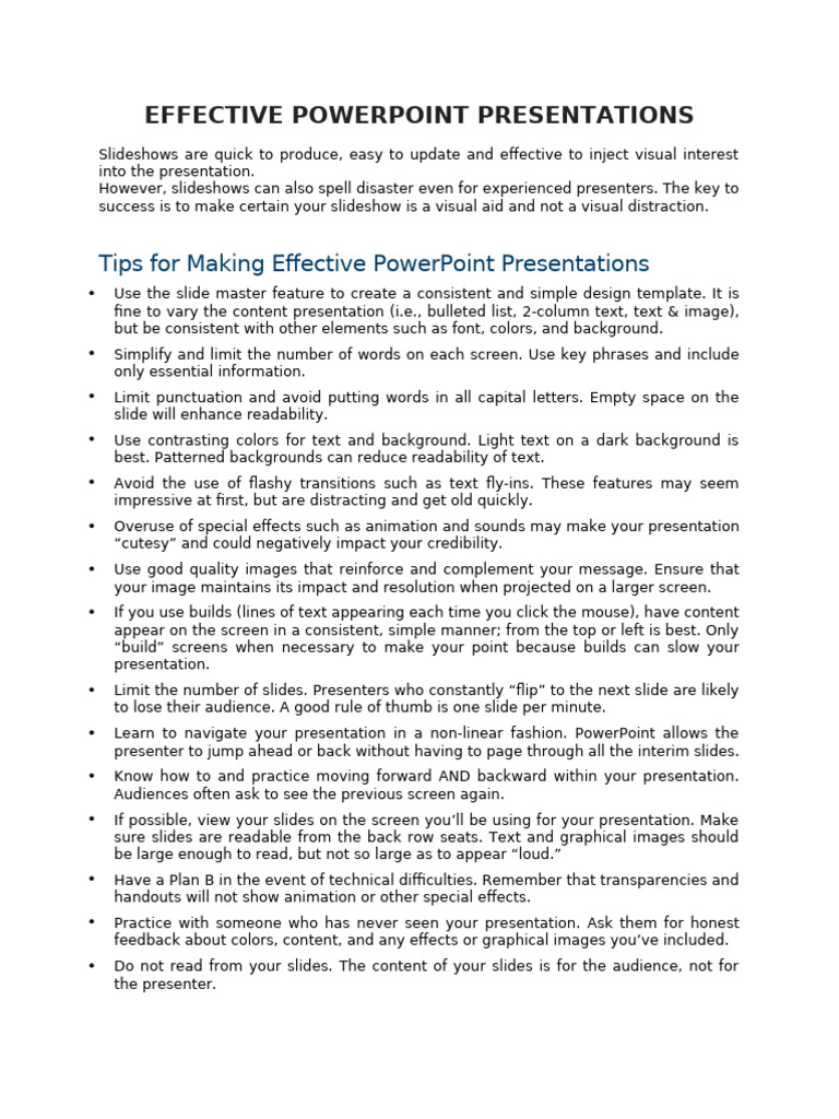 Handouts_Tips for Creating and Delivering an Effective Presentation | PDF | Typefaces ...