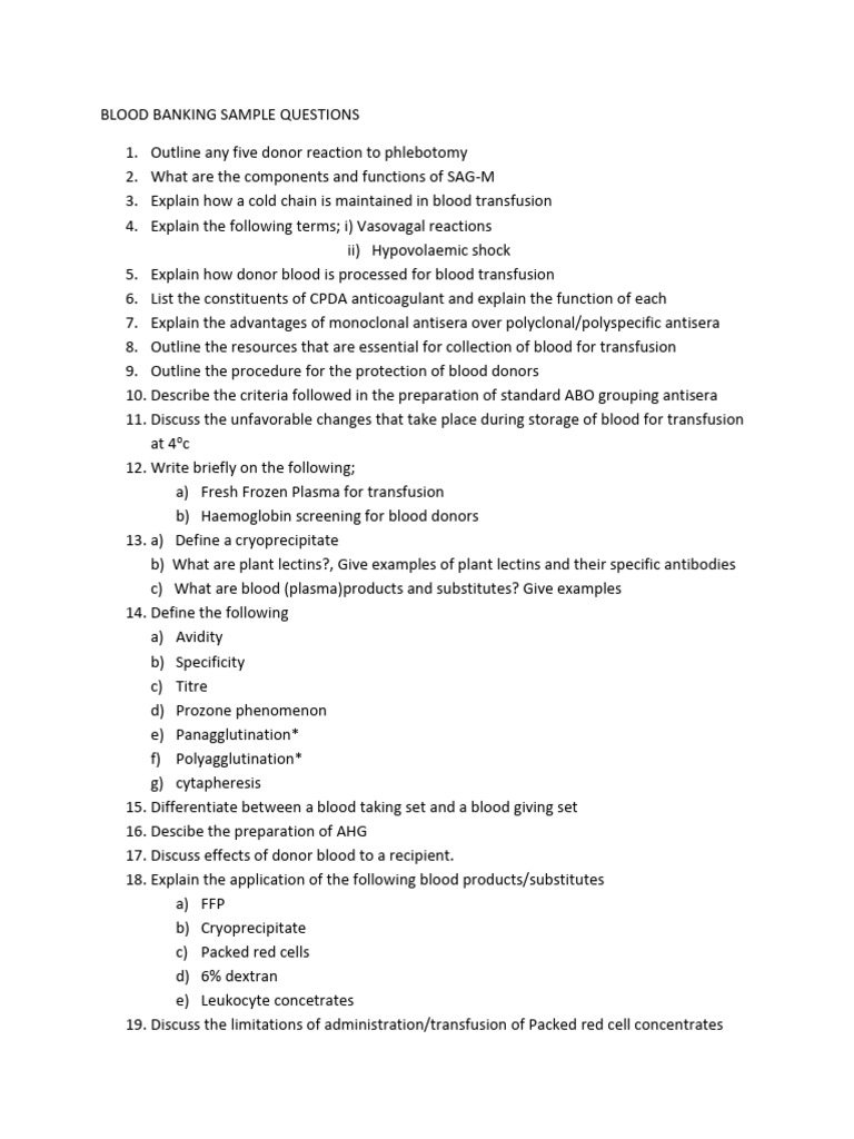 Blood Banking Sample Questions-1-1 | PDF
