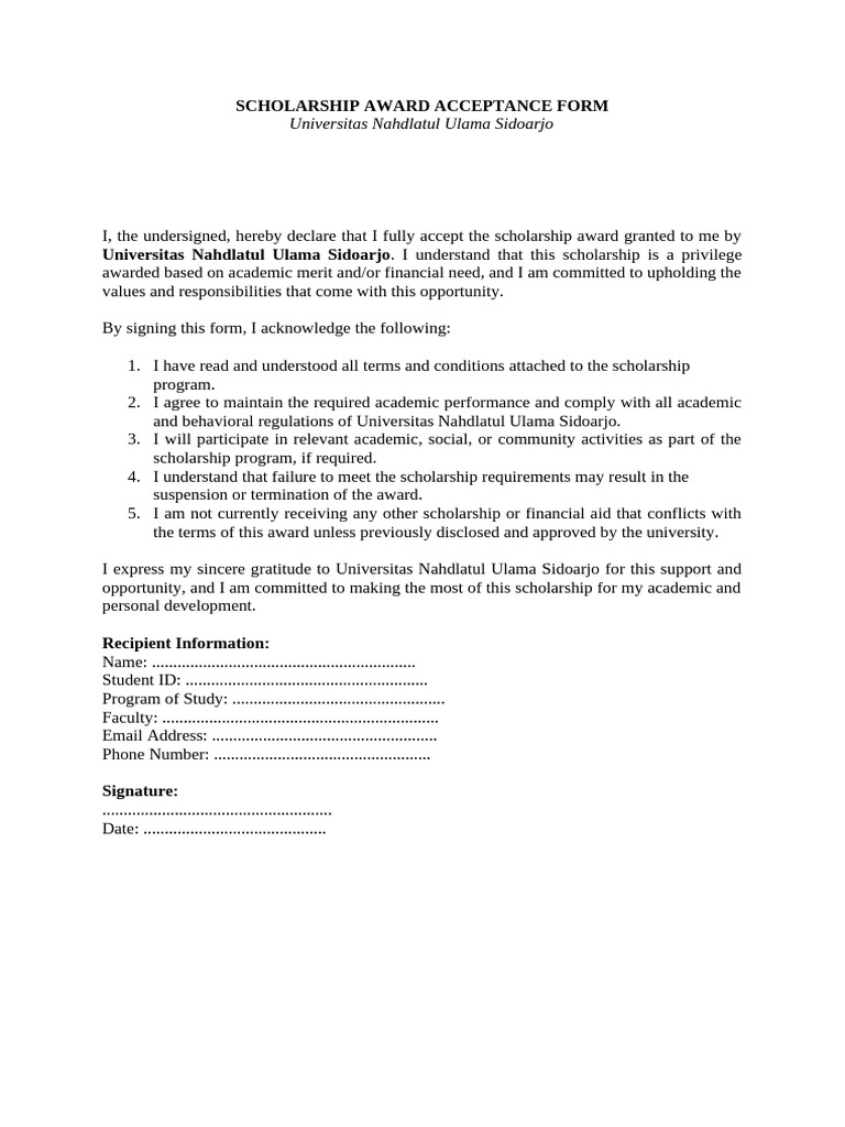Scholarship Award Acceptance Form | PDF