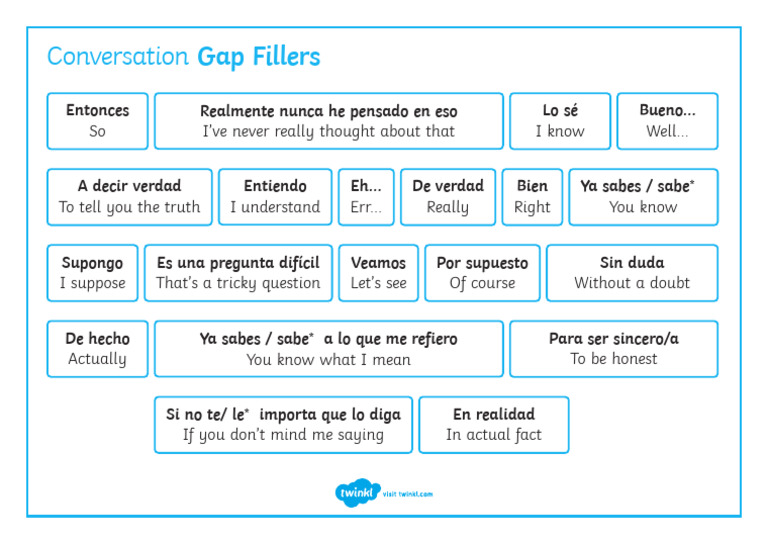 Conversation Gap Fillers Word Mat Spanish Espantildeol | PDF