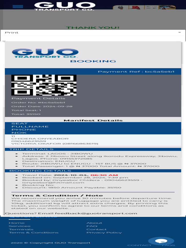 GUO Tranport - Confirmation | PDF