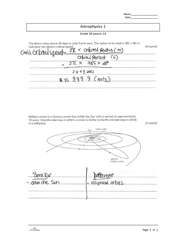 G10 Physics L15 Astrophysics 1 HW | PDF