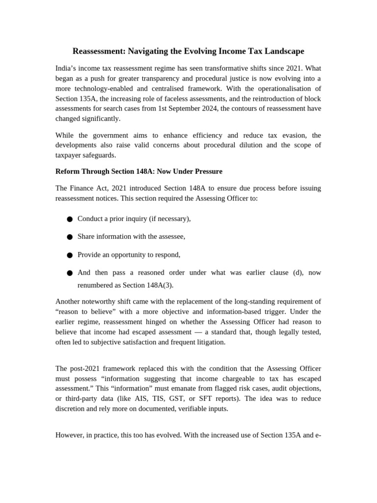 Reassessment Navigating The Evolving Income Tax Landscape | PDF | Taxes ...
