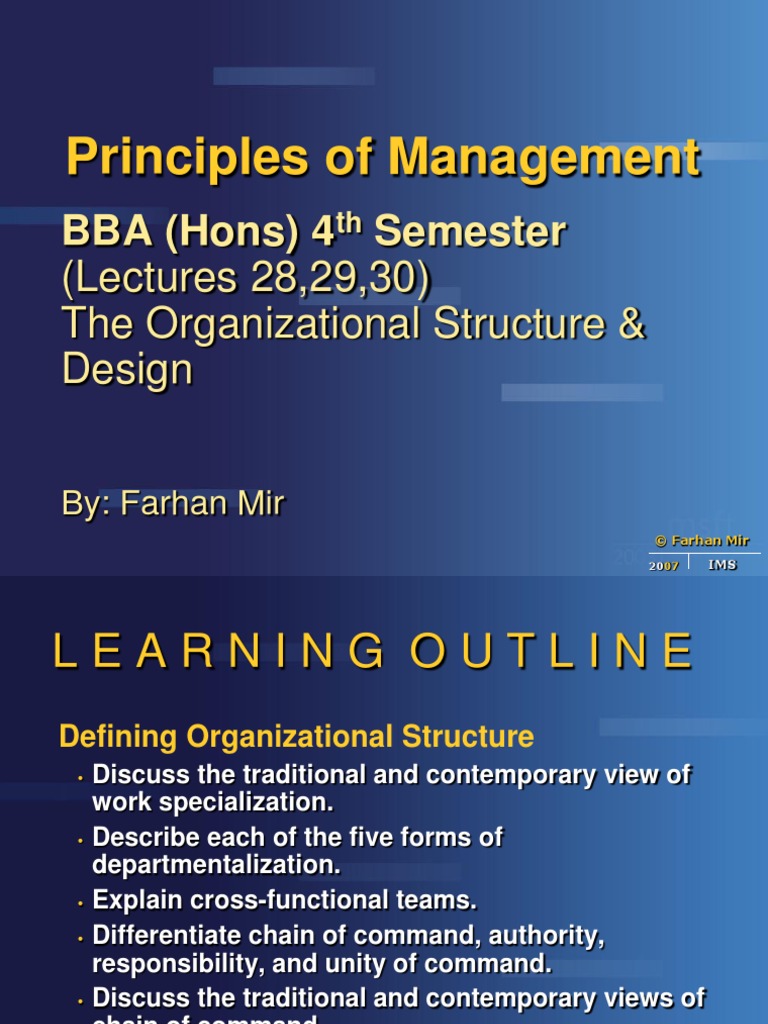 Principles of Management: BBA (Hons) 4 Semester | PDF | Organizational ...