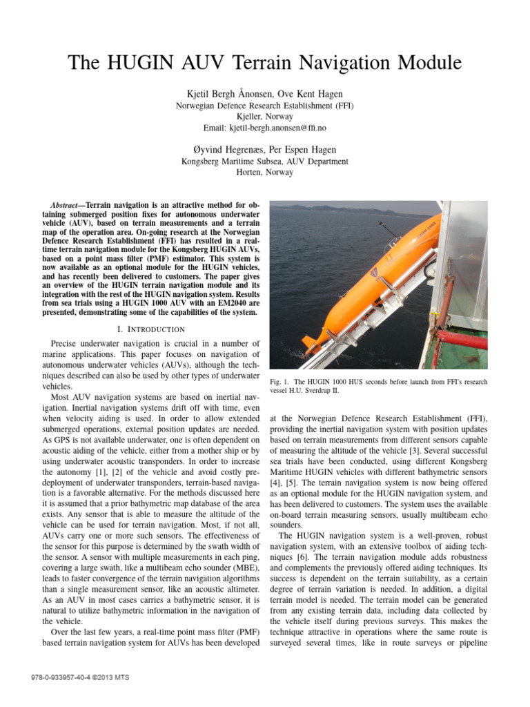 HUGIN AUV Terrain Navigation Overview | PDF | Navigation | Kalman Filter