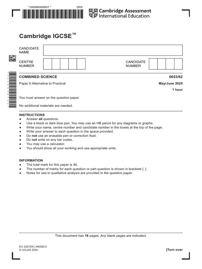 IGCSE Combined Science Paper 6 QP | PDF