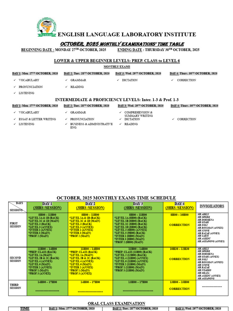 Exam Time Table-October, 2025 | PDF | Qualifications | Psycholinguistics