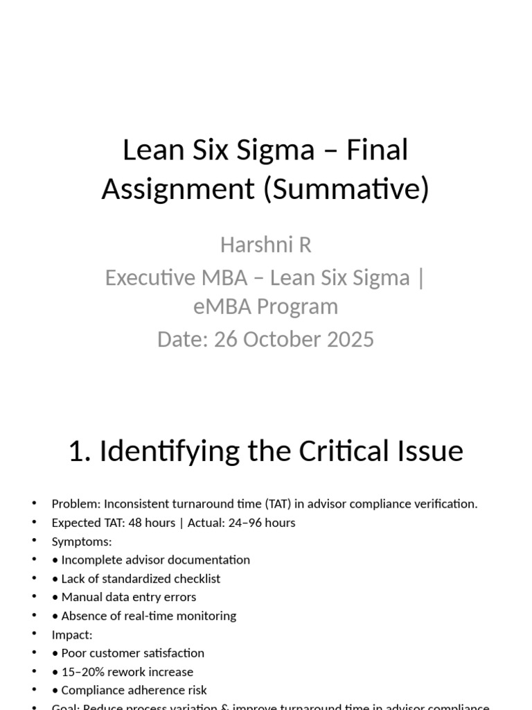 Lean Six Sigma Final Assignment HarshniR | PDF | Six Sigma | Performance Indicator