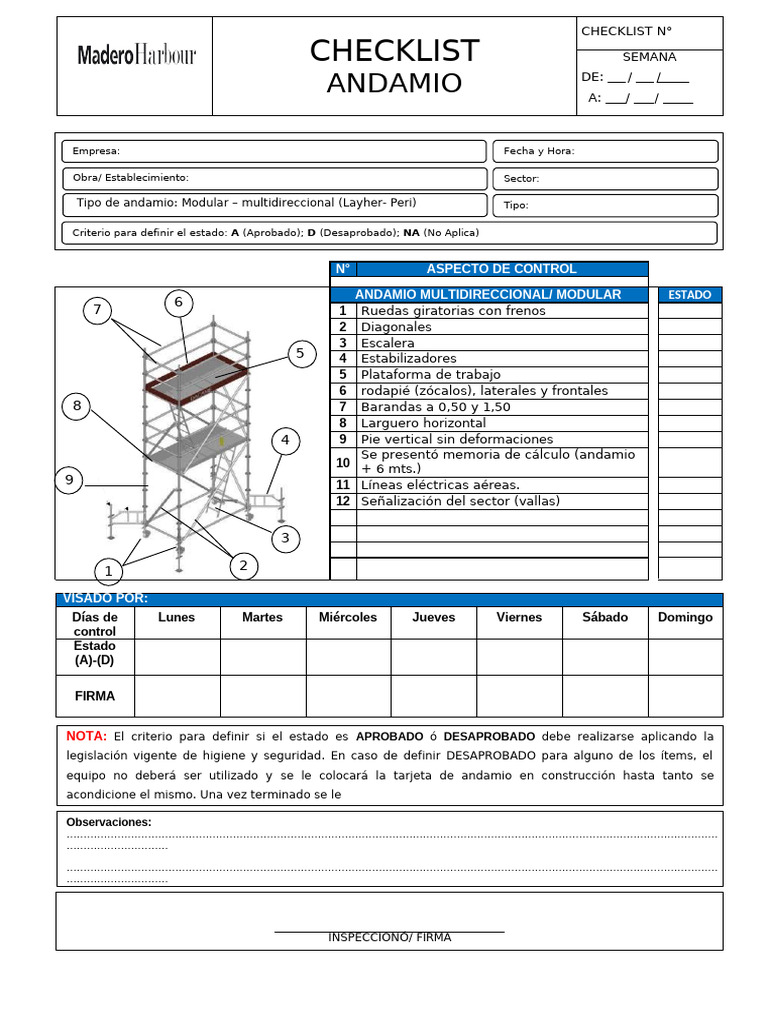 Checklist de Inspección de Andamios | PDF