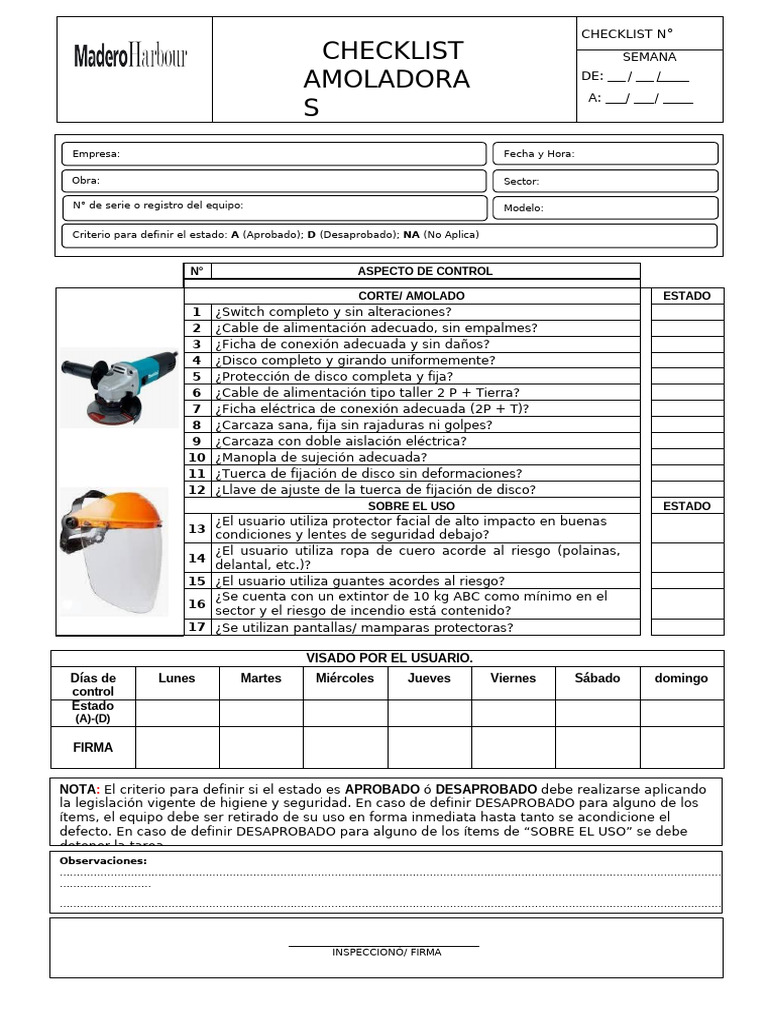 Checklist Amoladora MH | PDF