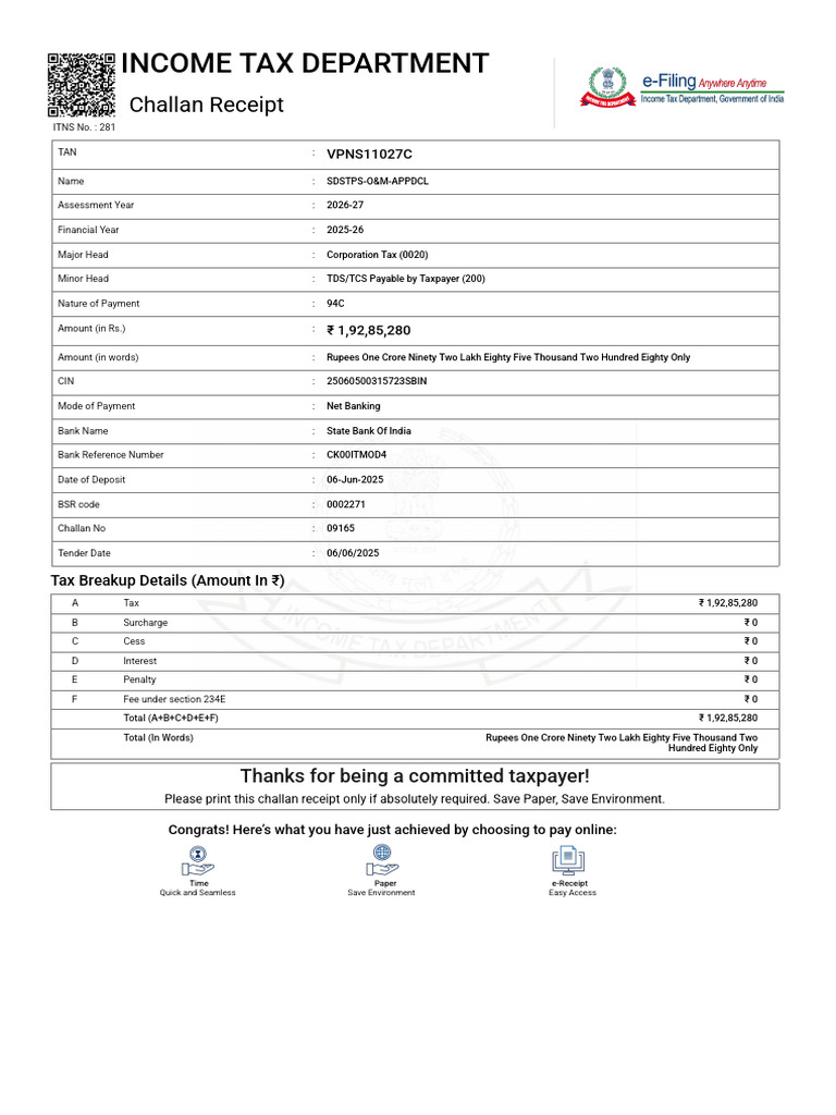 25060500315723SBIN ChallanReceipt | PDF | Taxes | Taxpayer