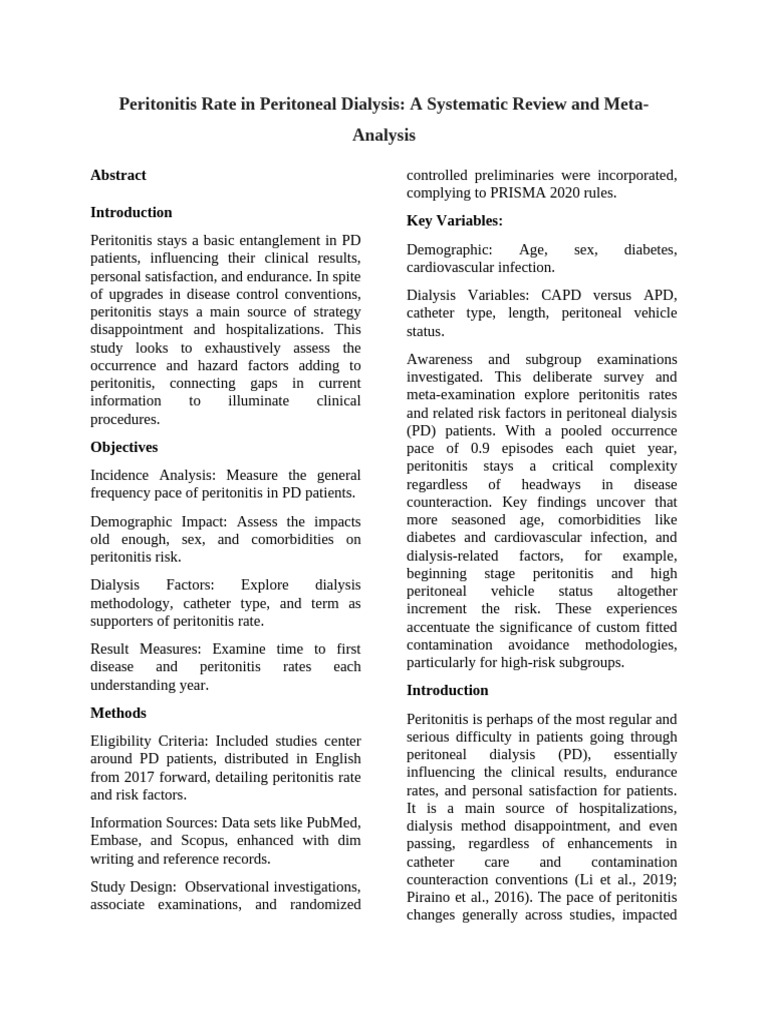 Peritonitis Rate in Peritoneal Dialysis Fin | PDF | Medical Specialties | Clinical Medicine