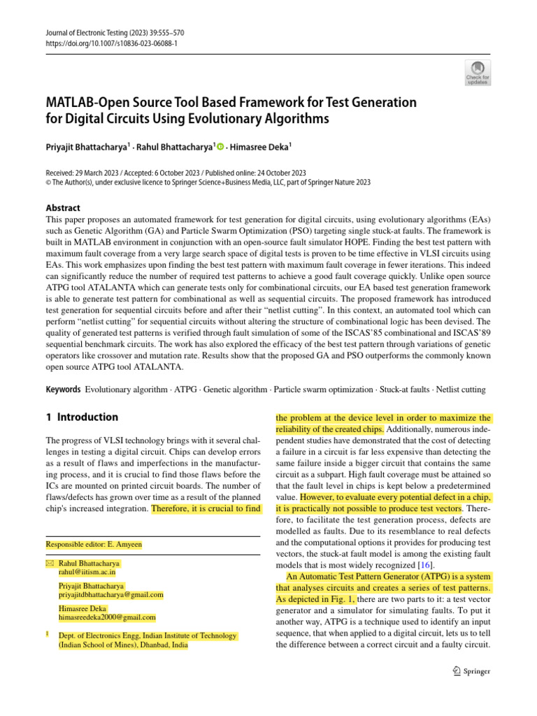 MATLAB Open Source Tool Based Framework For Test Generation For Digital ...