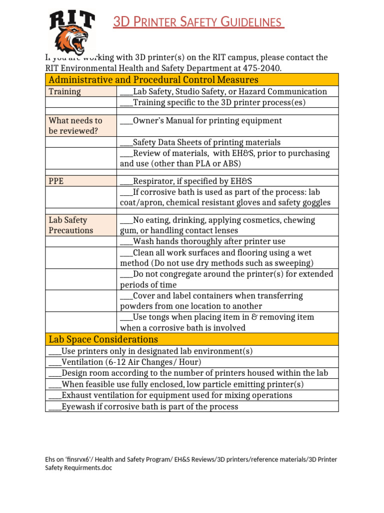 3D Printer Safety Guidelines RIT | PDF